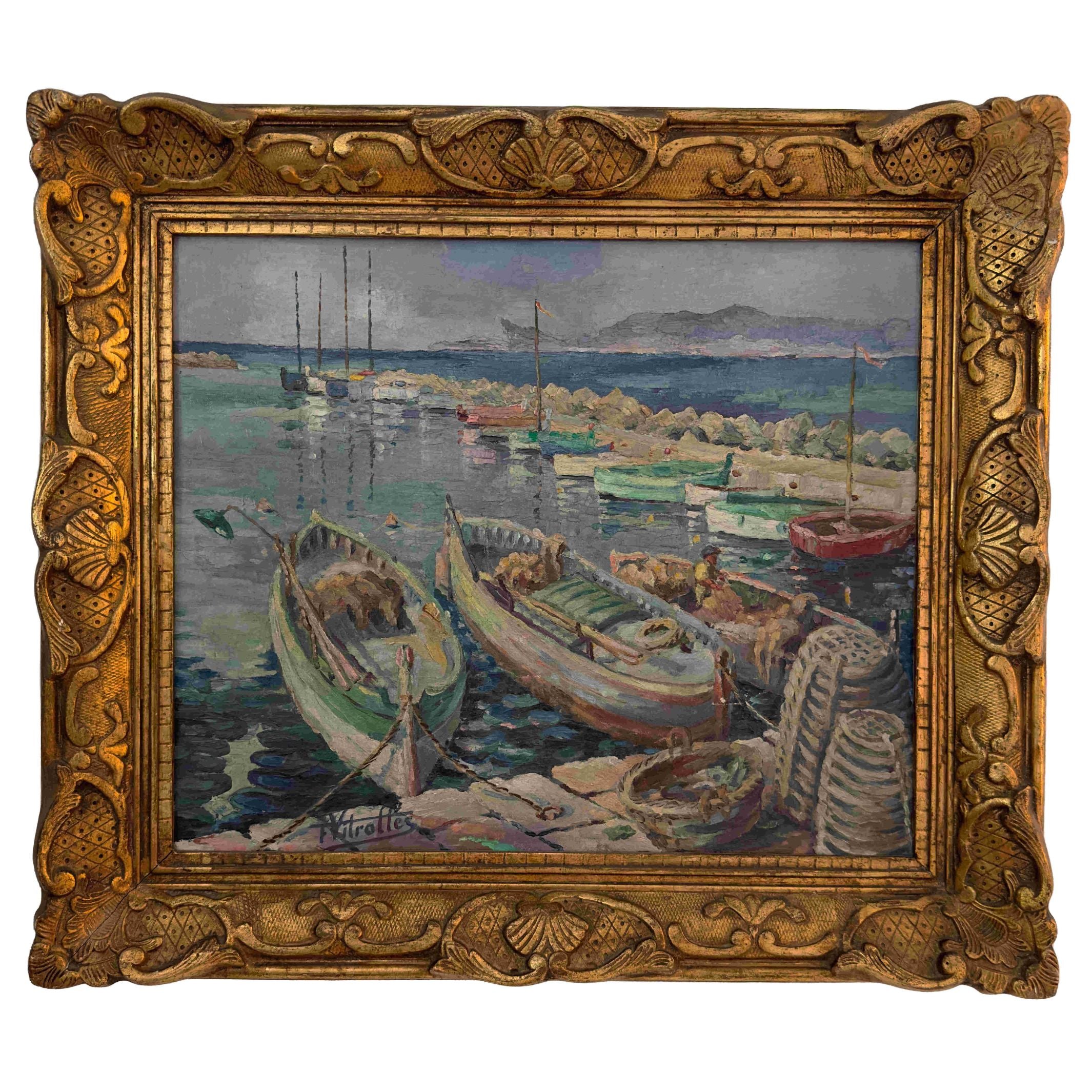 Matin lumineux sur le port - Huile sur toile - F.Vitrolles – Mis en Demeure